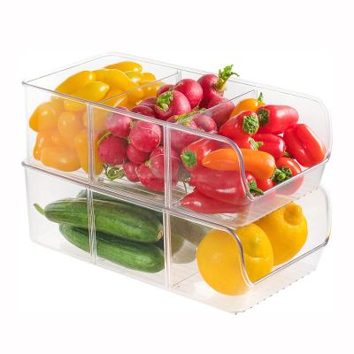 China Refrigerator Organizer Bin with Removable Dividers Clear Plastic Storage Bins for Freezer, Kitchen Cabinets for sale