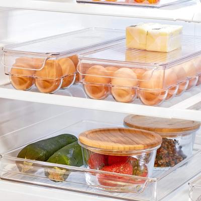 China Stackable Refrigerator Egg Bin with Handle and Lid Food Storage Container Organizer for Fridge, Freezer BPA Free for sale
