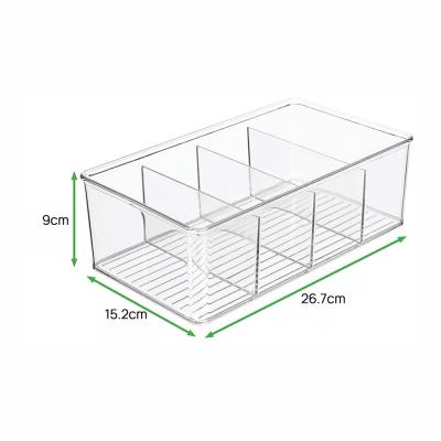 China Plastic Food Storage Bin Clear Organizer with 4 Compartments for Kitchen Cabinet, Pantry, Shelf, Drawer, Fridge, Freezer for sale