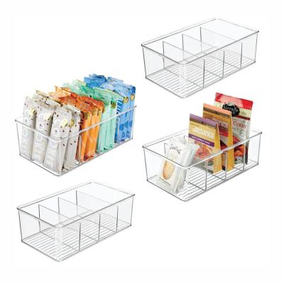 China Plastic Food Storage Bin Clear Organizer with 4 Compartments for Kitchen Cabinet, Pantry, Shelf, Drawer, Fridge, Freezer for sale