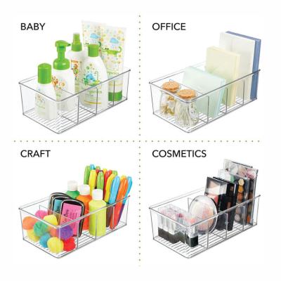 China Plastic Food Storage Bin Clear Organizer with 4 Compartments for Kitchen Cabinet, Pantry, Shelf, Drawer, Fridge, Freezer for sale