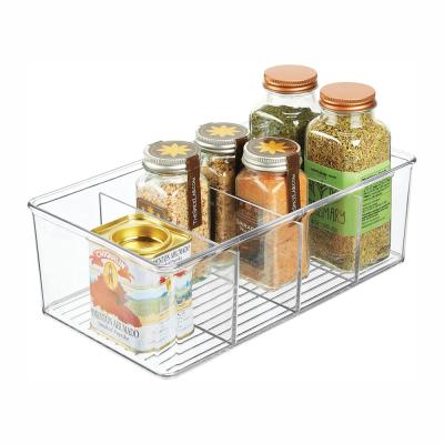 China Plastic Food Storage Bin Clear Organizer with 4 Compartments for Kitchen Cabinet, Pantry, Shelf, Drawer, Fridge, Freezer for sale
