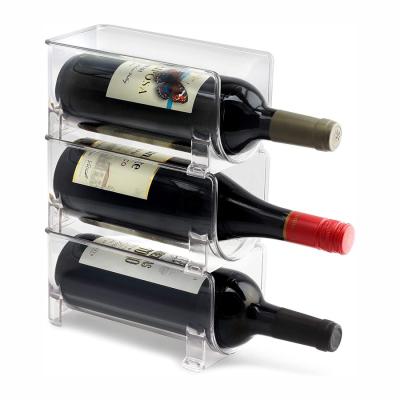 China Plastic Wine and Water Bottle Holder Stackable Clear Wine Rack Storage Organizer for Fridge, Cabinet, Pantry, Kitchen for sale