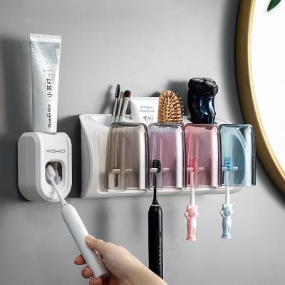 China Toothbrush Holder with Toothbrush Dispenser-Multifunctional Wall Mounted Space-Saving Toothpaste Squeezer Kit for sale