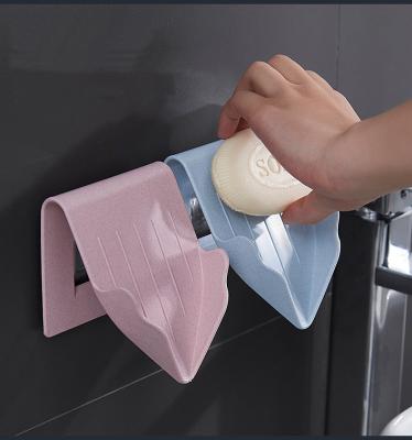 China Waterfall Soap Dish Stand Soap Holder Wall Mounted Soap Tray Self-Adhesive Waterfall Drain Dish Cup Space Saving for sale