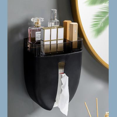 China Toilet Paper Holder - Wall Mounted Waterproof Adhesive Paper Roll Facial Tissue Box with Storage Drawer Organizer for sale