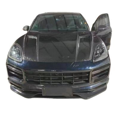 China 2019 Black Porsche Cayenne Body Kit TH Style Hood Engine Cover Dry Carbon Fiber for sale