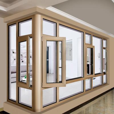 China Tempered Glass Aluminum Champagne Color Aluminum Casement Windows With Folding Screen for sale