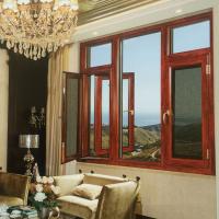 China Horizontal Opening Wood Grain Aluminum Casement Windows Sound Insulation 35dB for sale