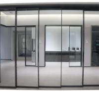 China SKATE Aluminium Narrow Frame Glass Double Sliding Doors With Rolling Pull Opening Method for sale