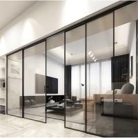 China SKATE Aluminium Narrow Frame Glass Double Sliding Doors With Rolling Pull Opening Method for sale