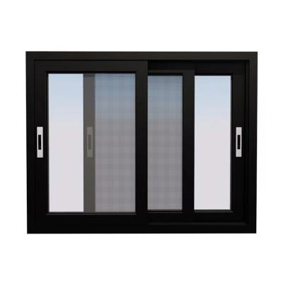 China Black Aluminium Double Glazed Glass Sliding Windows With High Wind Pressure Resistance for sale