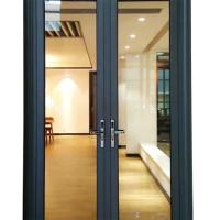 China Skate Household Thermal Break Double Glazing Aluminum Casement Doors With Black Frame for sale
