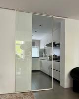 China Elegant Minimalist Style Slim Frame Aluminium Alloy Sliding Door with Low-E Glass for Kitchen for sale