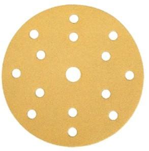 China 6inch 15hole Hook Loop Sandpaper Discs Gold Aluminum Oxide PSA Automotive for sale