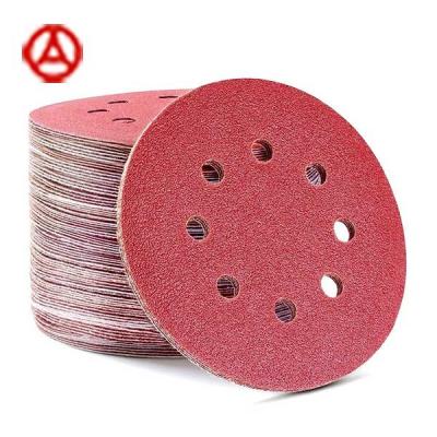 China Red Aluminum Oxide Sanding Disc Sandpaper Pad 5inch 8holes Metalworking for sale