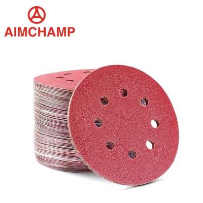 China 5 Inch Aluminium Oxide Sanding Discs 8 Holes C Paper Hook Loop Adhesive PSA for sale