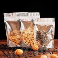 China Resealable Aluminum Foil Food Bag Storing Candy Cookies Nuts Tea Vertical Zipper Bag With Transparent Window for sale