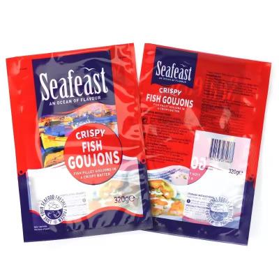 China Custom Printed Vacuum Fish Chicken Frozen Food Packaging 3 Side Seal Plastic Bags With Logos for sale