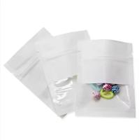 China Small Resealable Three Side Seal White Brown Kraft Paper Bags Zipper Pouches With Clear Window for sale