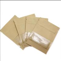 China Small Resealable Three Side Seal White Brown Kraft Paper Bags Zipper Pouches With Clear Window for sale