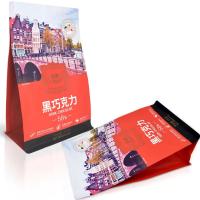 China Custom Plastic Bags Packaging Ziplock Stand Up Pouch Gusset Chocolate Coffee Eight Side Sealed Flat Bottom Bag With Zipper for sale