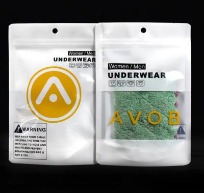 China Custom Resealable Stand Up Pouch Underwear Packaging Zip Lock Mylar Bags With Clear Window for sale