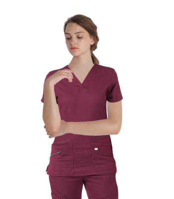China 180 GSM Spandex Short Sleeve L Women Plain Woven Scrubs Medical Uniform Wrinkle-free for sale