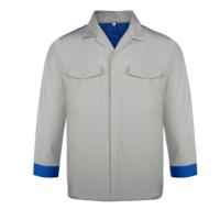 China Polyester 65% Cotton 35% Blue Cuffs Coat Light Gray Work Clothes for sale