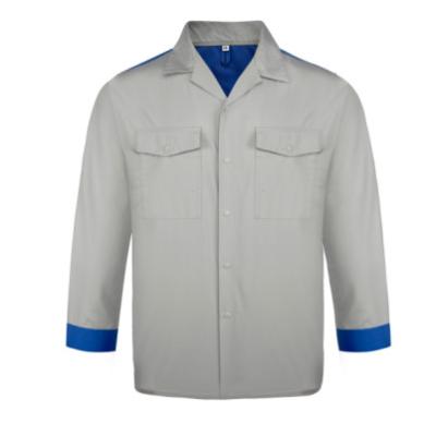 China Polyester 65% Cotton 35% Blue Cuffs Coat Light Gray Work Clothes for sale