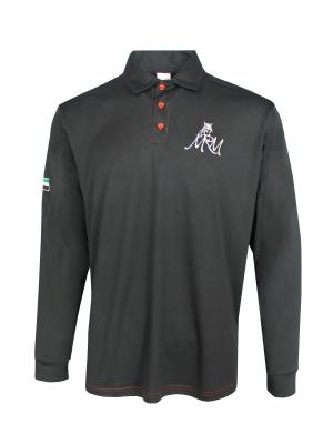 China 180GSM Lapel Collar T-SHIRT & POLO Red Buttons Black Long Sleeve T Shirt for sale