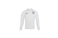 China 180GSM Lapel Collar Men White Long Sleeve T Shirt With Buttons And Embroidery for sale
