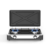 China Double Burner Camping Stove LPG Gas Portable with Adjustable Fire Power and Iron Construction for sale