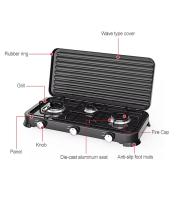 China ECO-GS6003B 3-Plate Gas Stove with 2.2KW x 2 + 1KW Burners, Black Energy Efficient Design for Indoor and Outdoor Cooking for sale
