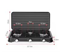 China ECO-GS6003B 3-Plate Gas Stove with 2.2KW x 2 + 1KW Burners, Black Energy Efficient Design for Indoor and Outdoor Cooking for sale
