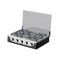 China Stainless Steel Glass Top Gas Stove 5 Burner Butane Gas Cooker with 0.5mm SS Plate and 3000pcs Monthly Capacity for sale