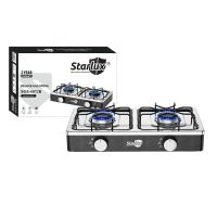 China Manual Ignition 2 Burner Gas Hob Black Stainless Steel with 2.2KW Heating and Oil Resistant Coating for sale