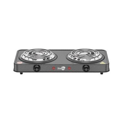China Custom Logo 2000W Dual Burner Electric Stove Black Brown Portable Safety Cooktop for sale