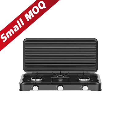 China ECO-GS6003B 3-Plate Gas Stove with 2.2KW x 2 + 1KW Burners, Black Energy Efficient Design for Indoor and Outdoor Cooking for sale