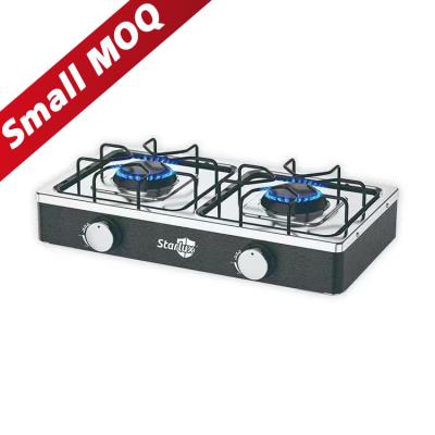 China Manual Ignition 2 Burner Gas Hob Black Stainless Steel with 2.2KW Heating and Oil Resistant Coating for sale