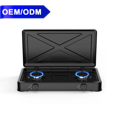 China Aluminum Tabletop 2 Burner Gas Cooktop for Household and Outdoor Camping with 80-120g/hour Consumption for sale