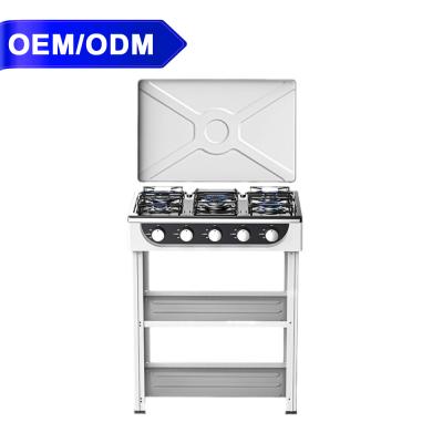 China Free Standing 5 Burner LPG Gas Range Cooker with 0.5mm SS Plate and Iron Lid for Outdoor Use for sale