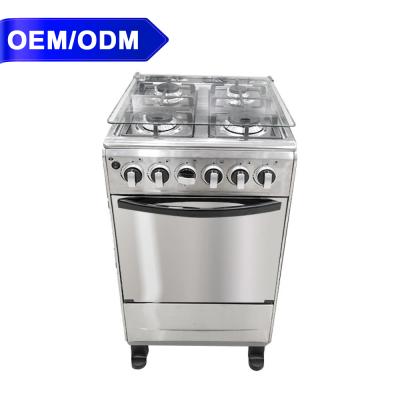 China 55L 4-Burner Freestanding Gas Cooker Oven with Stainless Steel Body and Mirror Glass Door - 50×50×81cm for sale