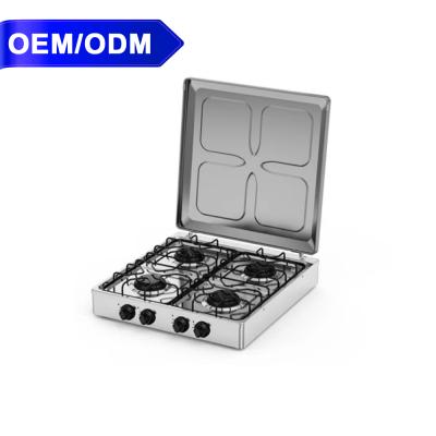China Outdoor Camping Stainless Steel 4 Burner Gas Cooker with 2.2kW Power and 0.45mm Panel Thickness for sale