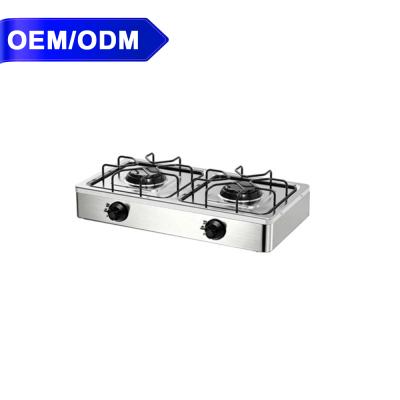 China Stainless Steel 2 Burner LPG Gas Stove with Manual Ignition - 2.2kW Power, 0.45mm Panel Thickness for sale