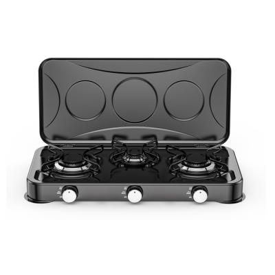 China Portable Outdoor Three Burner Gas Stove 12000 BTU Energy Saving Fast Heating Camping Cooker for sale