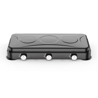 China Portable Three Burner Gas Stove 5.0kW Adjustable Flame Tempered Glass Surface for sale
