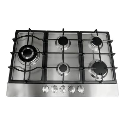 China 5 Burner Gas Cooktop 760mm Stainless Steel 3.3kW Commercial Kitchen Hob for sale