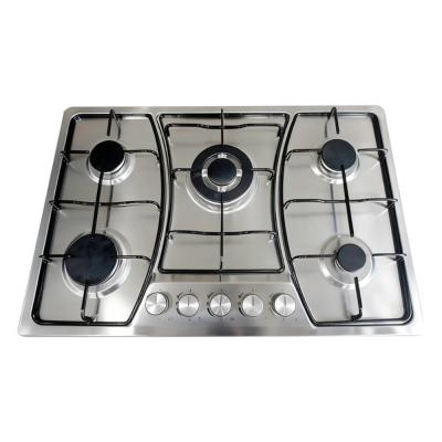China 5 Burner Gas Cooktop 760mm Stainless Steel 1.5V DC Ignition Cast Iron Pan Support for sale