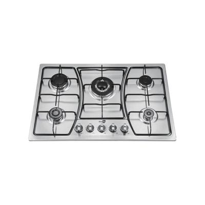 China 5 Burner Gas Cooktop 760mm Stainless Steel Commercial Kitchen Hob with 1.5V DC Ignition for sale